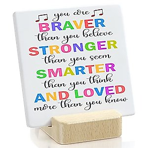 Inspirational Desk Decor Gifts for Women, You Are Braver Sign Gifts, Funny Cute Desk Decor, Decorations for Women's Office, Home, Bathroom Decor, Motivational Sign Gifts for Birthday