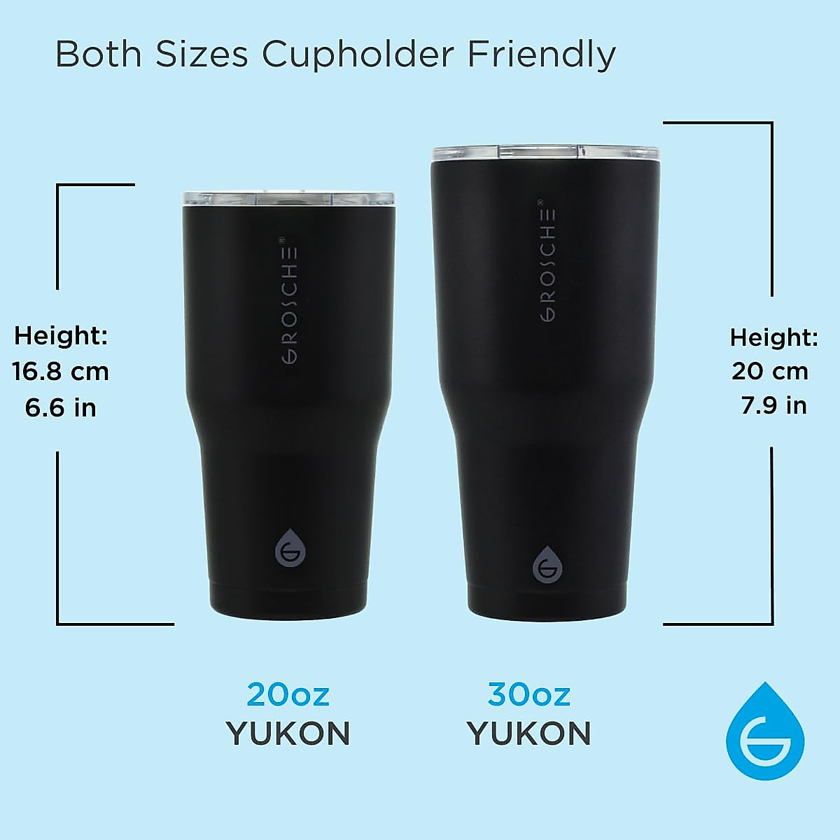 GROSCHE Yukon 30 oz Insulated Coffee Mug with Lid - Durable Travel Mug, Stainless Steel Tumblers, Vacuum Insulated Coffee Tumbler for Hot or Cold Beverages - BLACK