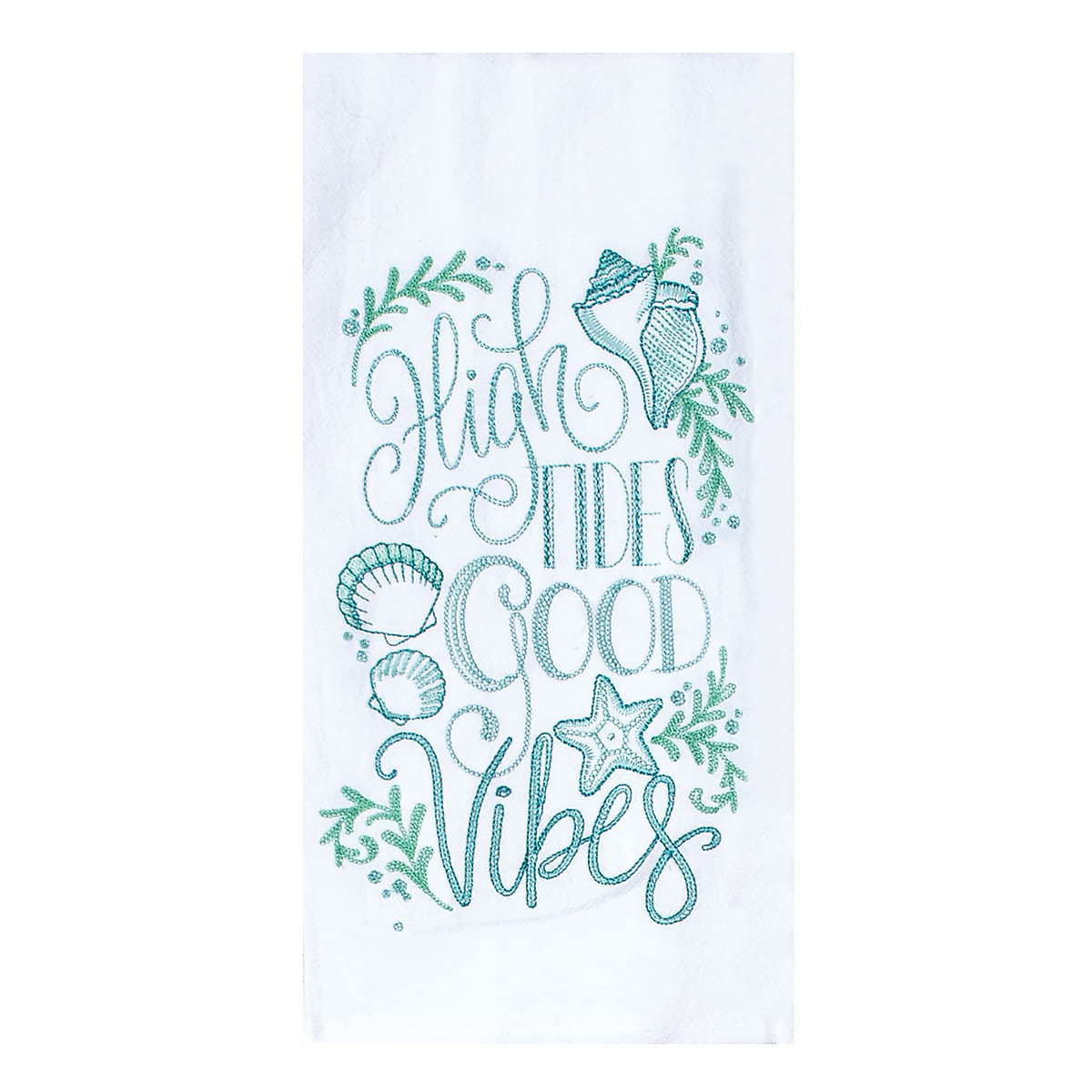 2 Coastal Dish Towels - Beach Kitchen Towels with Sayings | Ocean, Tropical, Seashell Theme Flour Sack Towel Set | Sea Life Towels for Dishes, Hand, Lake House, Beach House Decor with Recipe Card