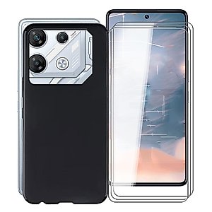 KJYFOANI for Infinix GT 10 Pro Case, with [ 3 x Tempered Glass Protective Film], Black Soft Silicone Protection Sleeves Shockproof Bumper Case for Infinix GT 10 Pro (6.67") - Black