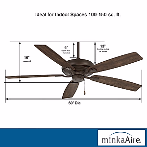 MINKA-AIRE F551-ORB Watt 60 Inch Energy Star Rated Ceiling Fan with DC Motor and 4 Speed Pull Chain in Oil Rubbed Bronze Finish