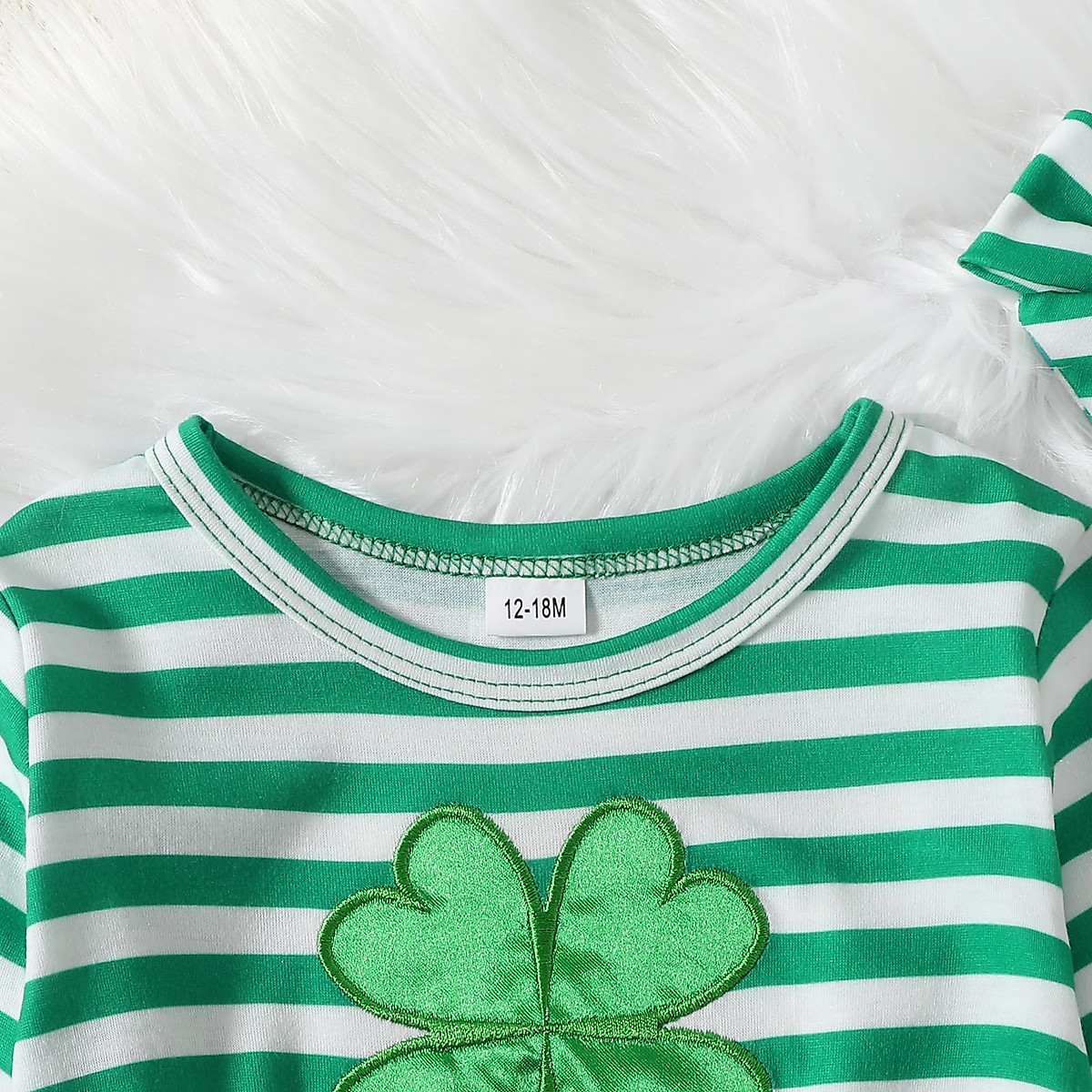 flower frail Toddler Baby Girl St. Patrick’s Day Outfit Stripe Tops Shamrock Green Mesh Dress Skirt Set with Headband 12-18M