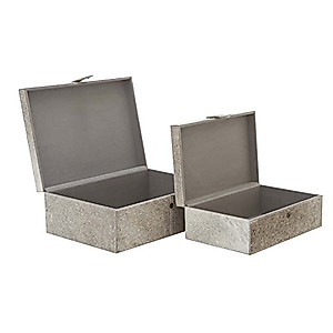 Deco 79 Leather Handmade Box with Hinged Lid, Set of 2 17", 14"W, Gray