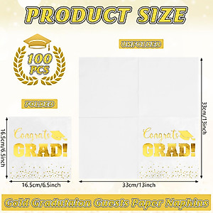 100 Pcs Graduation Napkins Party Decorations, Class of 2024 Congrats Gard Paper Cocktail Napkins, White and Gold Foil Napkins Disposable for High School College Graduation Party Supplies, Gold