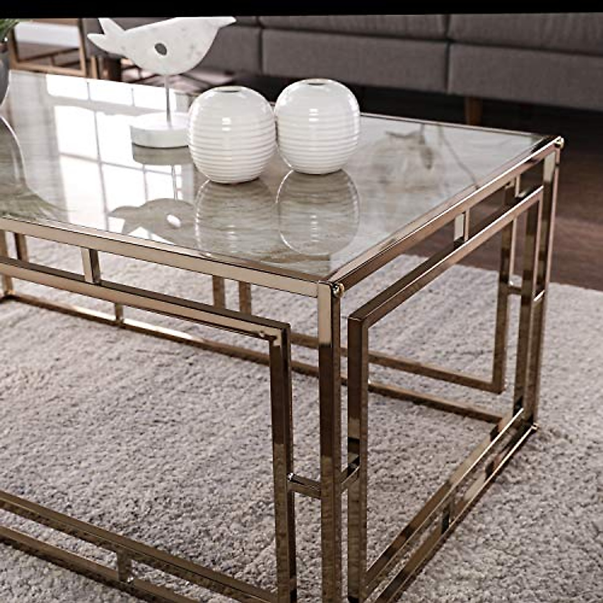 SEI Furniture Simondley Cocktail Table, 24D x 43.75W x 18H in, Champagne w/Faux Marble
