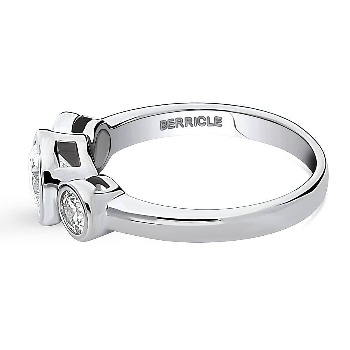 BERRICLE Sterling Silver 3-Stone Wedding Engagement Rings Round Cubic Zirconia CZ Anniversary Promise Ring for Women, Rhodium Plated Size 5