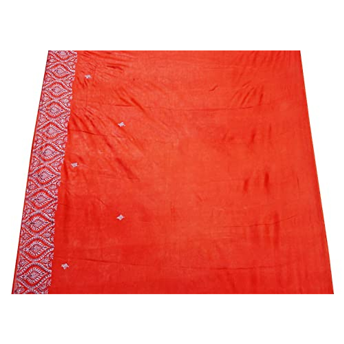 Peegli Vintage Orange Saree 100% Pure Silk Cloth Indian Embroidered Sari DIY Craft Fabric