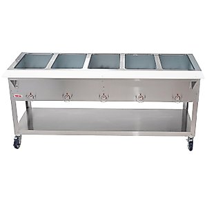 Kratos Commercial Mobile Electric Steam Table/Hot Food Table, 5 Wells, Stainless Steel, NSF 240V (28W-200)