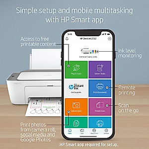 HP DeskJet 27 22 All-in-One Wireless Color Inkjet Printer, White - Print, Scan, Copy - 1200 x 1200 dpi, Flatbed Scanner, Icon LCD Display, WiFi, Bluetooth, USB Connectivity, CBMOUN Printer Cable