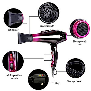 Hair Dryer Professional Blow Dryer Negative Ions 3500W Powerful Fast Drying Low Noise Long Cord Quick Dryer with Nozzle and Diffuser Hair Blow Dryer with 2 Speed and 3 Heat Settings Purple-6