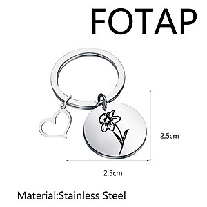 FATOP Birth Flower Jewelry Dainty Birth Flower keychain Birthday Gift Birth Month Jewelry Mother's Day Gift Flower Lover Gift (Mar-daffodil key)