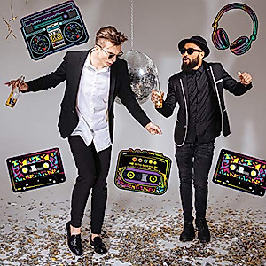 80's Party Decorations, 80's Cutouts Large Cassette Player Cutouts Headphones Cutouts Radio Cutouts for 1970s Party Decoration 1980's Theme Party Decorating Kit Retro Design (12 Pieces)