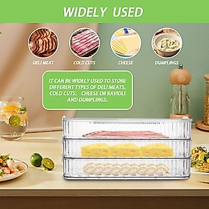 Deli Meat Container for Fridge, 3 Layer Bacon Lunch Meat Container for Refrigerator, Deli Meats Containers with Lids, Storage Boxes with Lid for Cold Cuts, Bacon Storage Box for Fridge