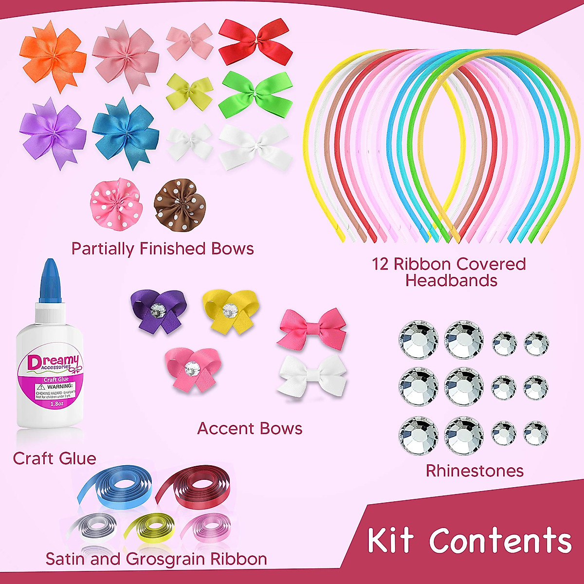 DIY Headband for Girls - Art and Crafts for Girls Ages 7-12 Full of Ribbon, Headbands, Bows and more - Craft Kits for Kids Ages 5-7 Crafts for Girls Ages 6-8 8-12 Crafts for Kids ages 8-12 3-5 4-8