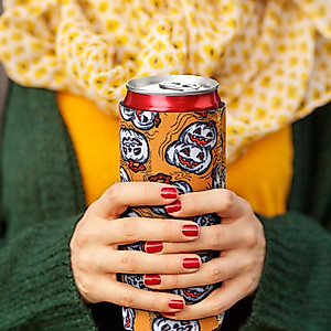 Zhehao 16 Pcs Halloween Can Cooler Sleeves Skinny Skull Bottle Cooler Neoprene Insulated Adult Halloween Party Favors Pumpkin Cat Spider Gift Alcohol Holder Beverage for Party Supplies (Stylish Style)