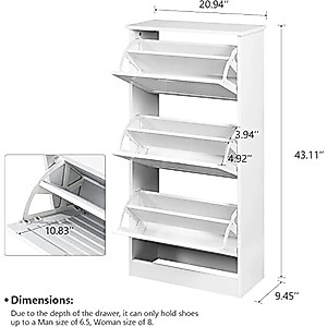 Noskatu Shoe Cabinet with Louvered Door Entryway Storage Cabinet with 3 Flip Doors and Adjustable Shelf Modern White Shoe Storage Rack for Entryway Hallway