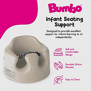 Bumbo Infant Floor Seat Baby Lounger Sit Up Support Chair for 3 to 12 Months with 3 Point Adjustable Safety Strap Harness and Rounded Backrest, Taupe