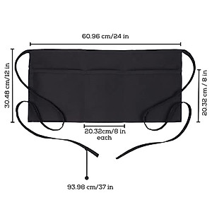 Avalon Kitchen Server Aprons Unisex Waist Aprons with 3 Pockets 24x12 Inches ­Waiter Waitress Apron Half Apron for Women