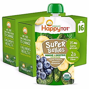 Happy Tot Organics Super Bellies Stage 4, Organics Bananas, Spinach & Blueberries, 4 Ounce Pouch, 16 Count