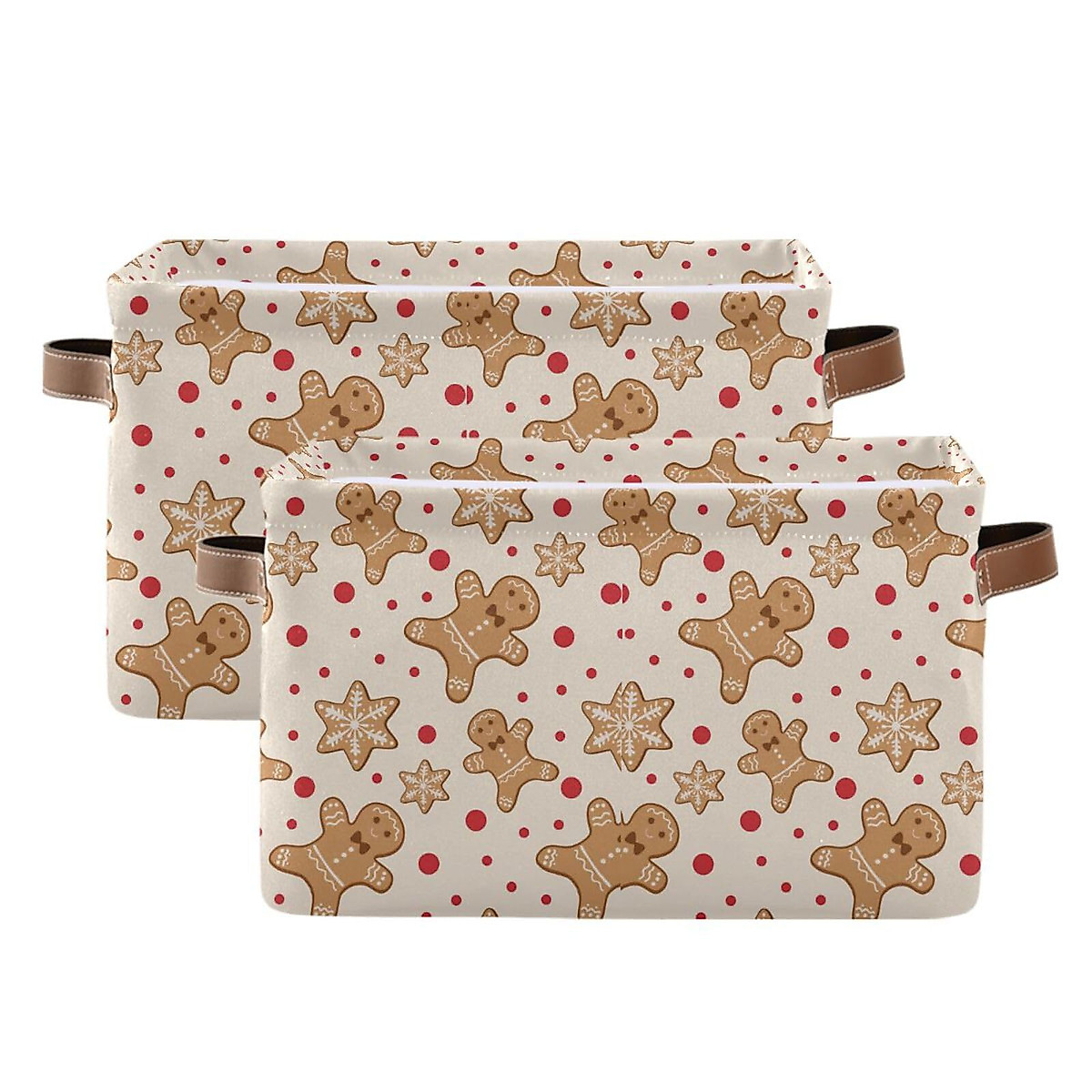 Flradish 2PCS Christmas Gingerbread Large Collapsible Storage Bins,Canvas Fabric Foldable Storage Bins with Handles Open Home Storage Bins Boxes Toy Storage Basket