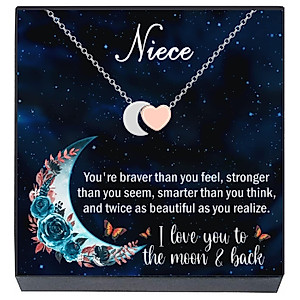 Niece Necklace, I Love You to The Moon and Back Heart & Moon Pendant Necklace, Sentimental Niece Jewelry Gifts Gifts from Aunt/Uncle, Metal, No Gemstone