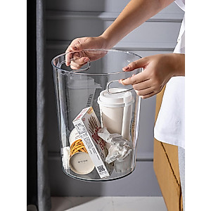 JEIMALEN Transparent Trash can Wastebasket with Handle Plastic Small Cylindrical Garbage Can for Kitchen, Bedroom, Home Office, Craft Room, Dorm Room, Powder Room,Toilet Trash Bin (M)