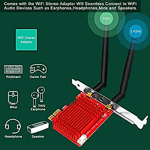 FebSmart Wireless AC 1200Mbps Dual Band PCIE WiFi Card with WiFi Stereo Adapter for Windows XP, 7, 8.x, 10, 11 (32/64bit) and Windows Server Desktop PCs for Gaming and Video Screaming (FS-AC85SE)