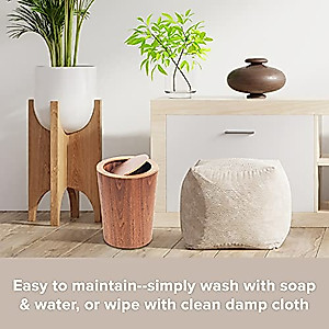 Modern Round Trash Can with Lid - Solid Real Wood Waste Basket in Walnut - 8L/2.1Gal - 9.25"x7.5"x11.8" Swing Top Small Trash Can - Decorative Small Garbage Can for Bedroom, Living Room, Office & Bathroom Nordic MCM Wooden Style