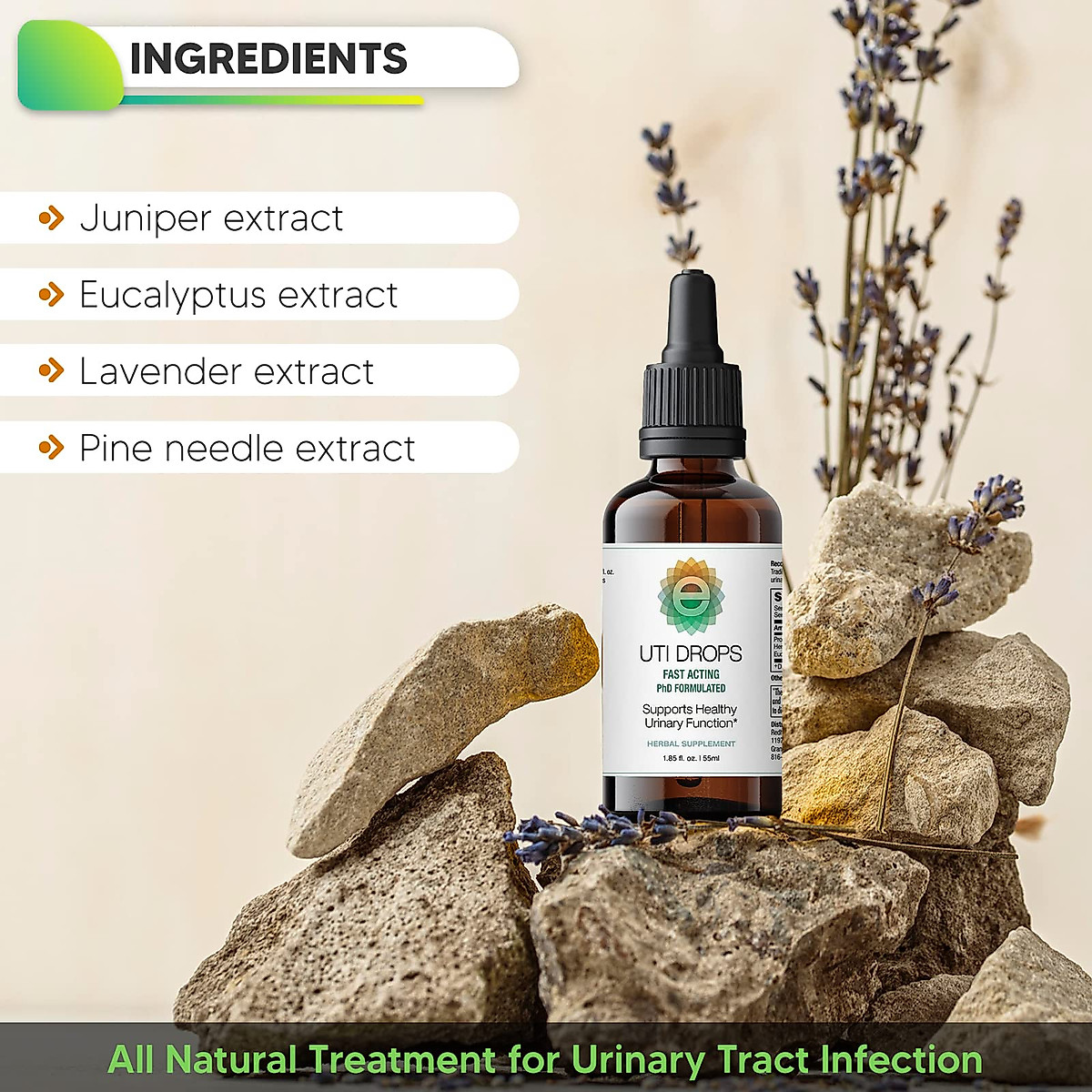 Natural UTI E-Drops – Fast-Acting Herbal Formula for Support of Bladder, Kidney & Urinary Tract Health for Women & Men