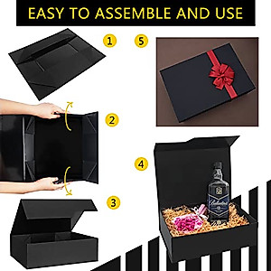 YAWOIRG Black Gift Box, 13x9x4 inches, Large Present Box with Lid, Square Magnetic Gift Box for Presents, Empty Decorative Gift Boxes for Gift Wrapping and Storage, Matte