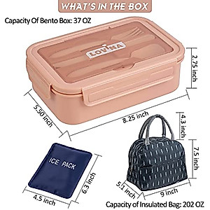 Bento Box Adult Lunch Box, 37OZ Bento box for Adults Kids With Ice Pack 6 Liter Insulated Lunch Bag Set, With Built-in Utensils, Leakproof, Durable, BPA-Free and Food-Safe Materials(Pink)