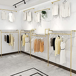 FURVOKIA Modern Simple Industrial Pipe and Wood Garment Rack,Wall Mounted Hanging Rods Clothing Rack,Retail Display Storage Clothes Hanging Shelves(Gold, 47.2" L)