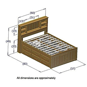 Discovery World Furniture Charcoal Full Size Bookcase Captain Bed with 6 Drawer Storage on ONE Side Opposite Side is Open