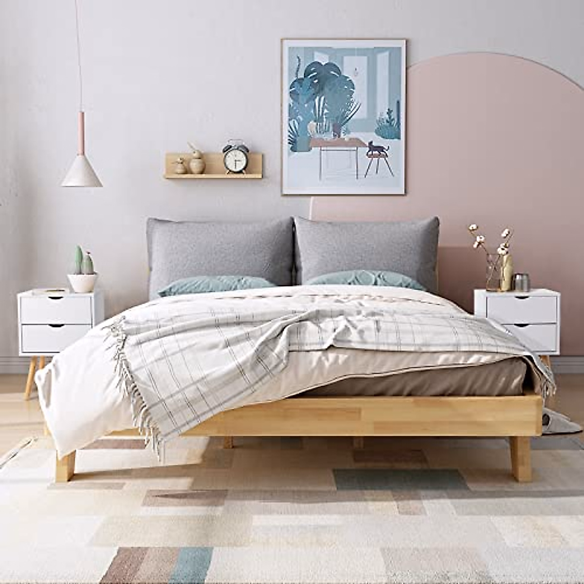 UDeuxff Nightstands,Bedside Table with 2 Drawers &Wood Legs,Wood Accent Table,Side Table End Table for Bedroom,Living Room,Dorm,Easy Assembly (1 Pack)