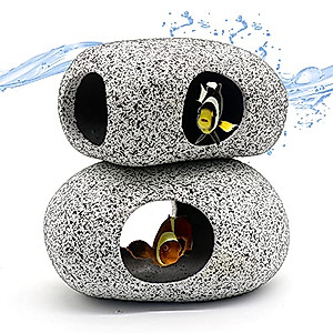 Aquarium Reptile Cave Ceramic Hidden Cavern Cave Fish Tank Rocks Decoration Aquarium Decor Betta Hideaway Betta Shrimp Breeding Playing(S+L)