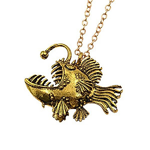 wanmanee Scary Lantern Fish Shaped Pendant Necklace Metal Punk Gothic Men Angler Jewelry