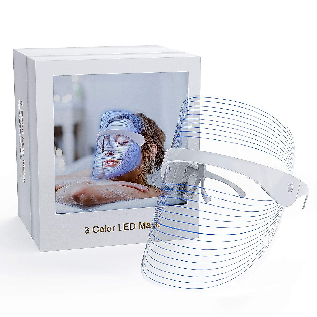 NUFR LED Light Facial Mask, 3 Colors Light Facial Photon Beauty Device for Facial Rejuvenation, Anti Aging