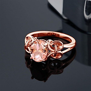 Gem Stone King 18K Rose Gold Plated Oval Gemstone Birthstone Engagement Ring | Oval 9X7MM | Wedding Anniversary Promise Ring For Women | Available in size 5, 6, 7, 8, 9