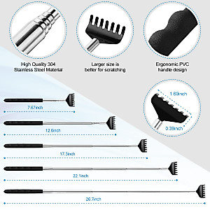 Yeipis 3 Pack Different Back Scratcher Metal Portable Telescoping with Rubber Handles, Extendable Back Massager Tool with Beautiful Box, Stocking Stuffers for Men Women Kids Adults (Black)