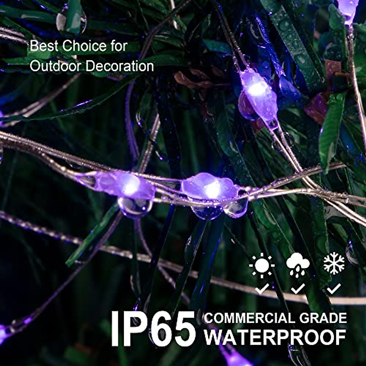 Hopolon Halloween Solar String Lights Outdoor, 2 Pack Each 33FT 100 LEDs Solar Powered Fairy Lights with 8 Modes for Indoor Outdoor Patio Yard Trees Christmas Wedding Party-Purple