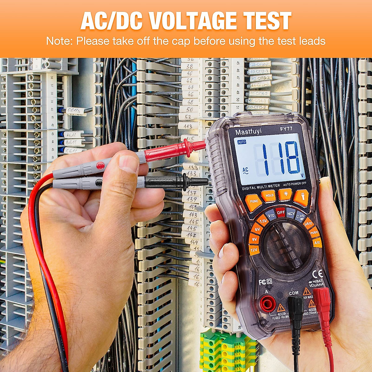 Mastfuyi Digital Multimeter, Multi Tester with NCV Non-Contact Voltage Detection, Battery Tester, Auto-Ranging Tests, True RMS 1999 Counts, AC/DC Current, AC/DC Voltage, Resistance, Continuity, Diode