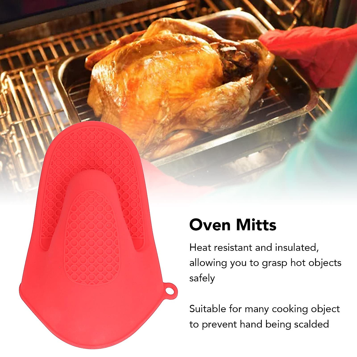 2 Pairs Mini Oven Gloves, Silicone Oven Mitts Heat and Slip Resistant Silicone Mini Potholders Mitts Kitchen Finger Grips for Kitchen Cooking and Baking(red)