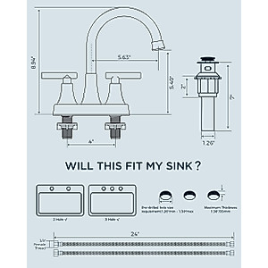 FORIOUS Matte Black Bathroom Faucets 3 Hole, Centerset Faucet for Bathroom Sink with Pop up Drain, Lead-Free Two Handles 4 Inch Bathroom Sink Faucet for Basin,Vanity, Farmhouse