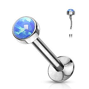 Dynamique Push In Opal Flat Set Top 316L Surgical Steel Threadless Labret, Monroe, Flat Back Stud (Sold Per Piece)