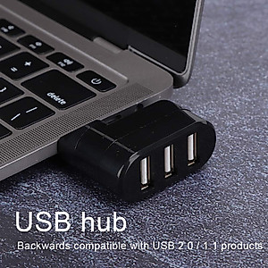3-port USB HUB2.0 1-to-3 Computer USB Splitter 3-Port Travel USB Wall Charger USB Adapter Charging Station Box Rotatable for Printers, Card Readers, Thumb Drives(Black)