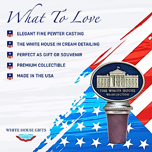 White House Gifts: White House Oval Pewter Bottle Stopper - Wine Stoppers with Fine Pewter Casting on White House Logo - Non-Staining and Non-Cracking Synthetic Cork - Made in the USA