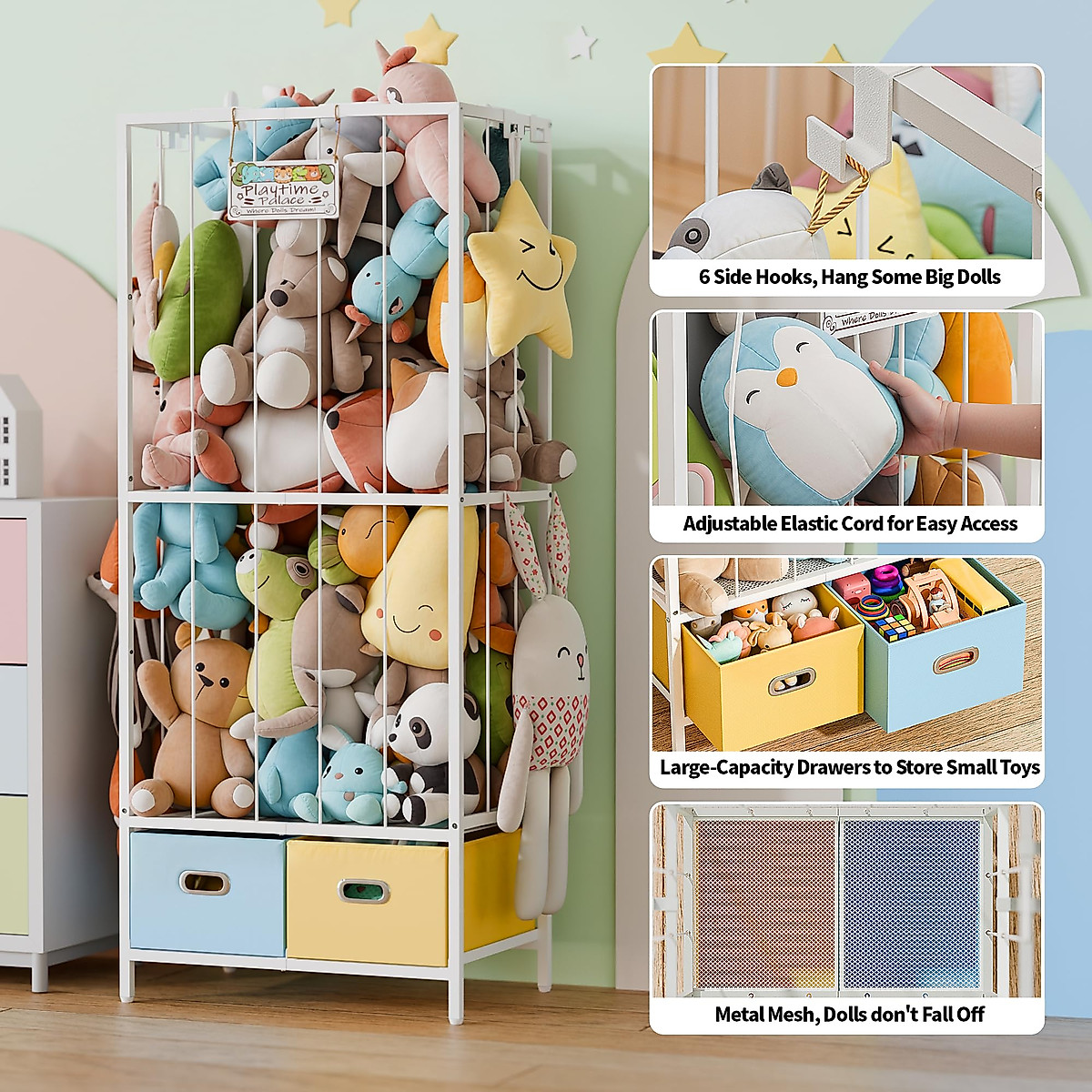 Stuffed Animal Storage Toy Organizer - Metal Kids Toy Organizers and Storage Bins, Extra Large Stuffed Animal Zoo Storage, Toys Shelf Organizer Storage for Kids Room, Nursery Play Room, Bedroom