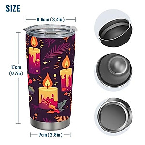 QWEUIOP 20oz Insulated Travel Coffee Mug Cartoon Purple Candles Stainless Steel Tumbler with Lid Double Wall Vacuum Coffee Cup For Hot and Cold Drinks14138
