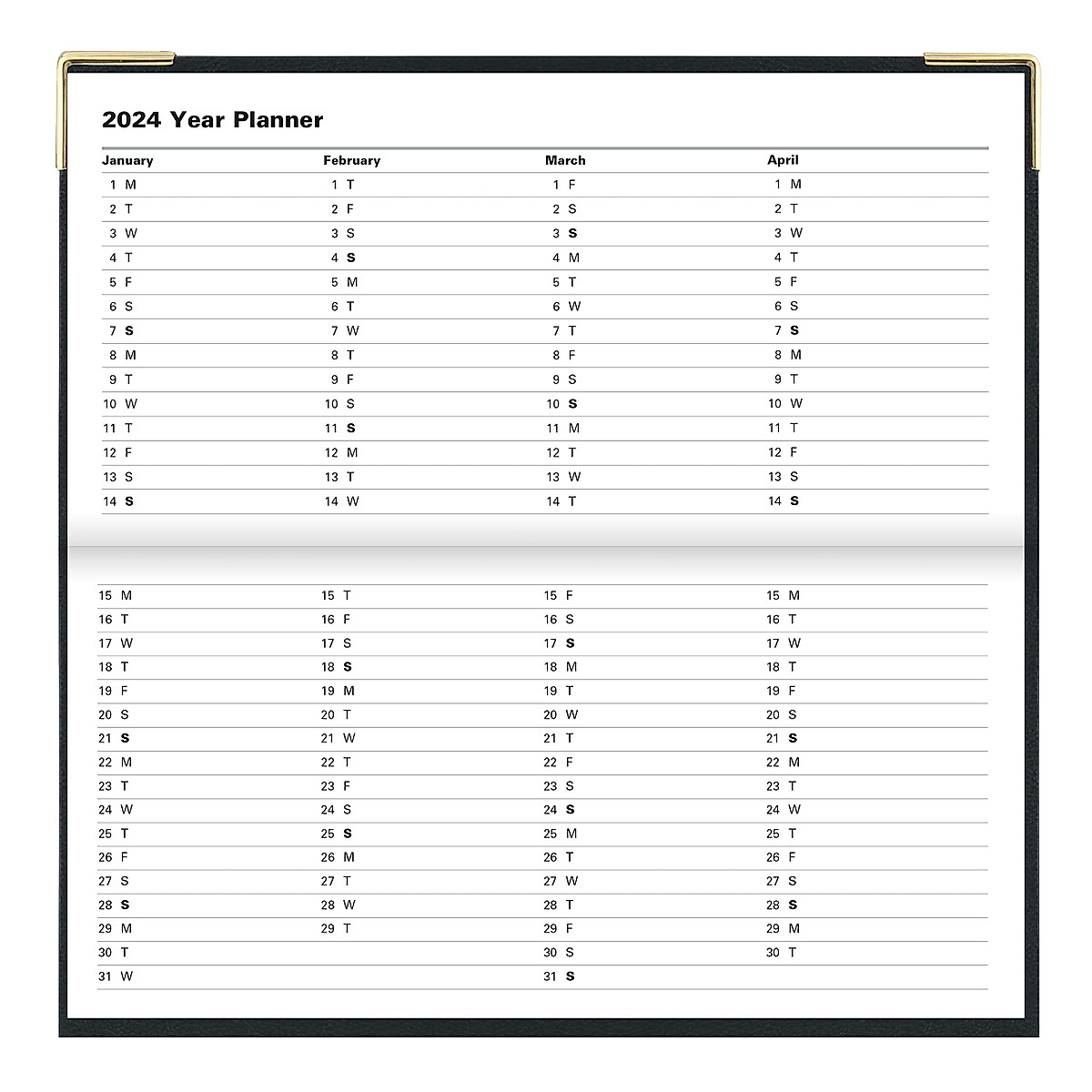 Letts of London Classic Weekly/Monthly Planner, 12 Months, January to December, 2024, Appointments, Gold Corners, Horizontal, Slim Size, 6.625" x 3.25", Black (C32SBK-24)