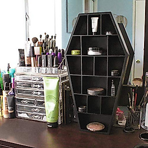 Gothic Curiosities Curio Coffin Shelf - Wooden Goth Decor for Display or Storage of Shot Glasses, Mini Figures, Rocks, and More - 18.5 by 9.75 by 2.75 Inches